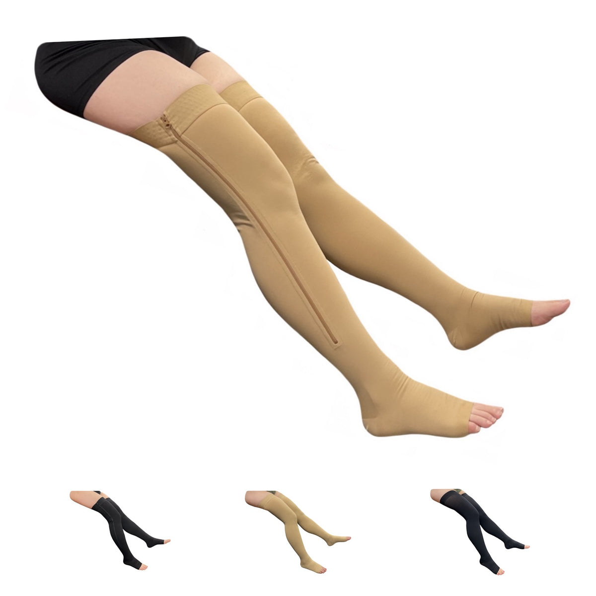 Open Toe Thigh High 20-30 mmHg Compression Wide Leg Swelling Stocking ...